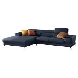 Ecksofa W.Schillig "piedroo" Sofas Gr. B/H/T: 303 cm x 70 cm x 193 cm, Stoff S37, Longchair links, mit Kopfteilverstellung-ohne Sitztiefenverstellung, blau (dark blue s37) Ecksofa Kopfteilverstellung, wahlweise mit Sitztiefenverstellung, Breite 303cm