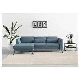 Sit & More Ecksofa SIT & MORE "Lindholm L-Form" Sofas Gr. B/H/T: 262cm x 88cm x 171cm, Flachgewebe, Recamiere links, mit Sitztiefenverstellung, blau (pacific) mit Sitztiefenverstellung und Federkern