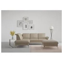 Sit & More Ecksofa SIT & MORE "Fashion L-Form" Sofas Gr. B/H/T: 250cm x 84cm x 207cm, Luxus-Microfaser mit Prägung, Ottomane links, mit Kopfteilverstellung, beige wahlweise mit Kopfteilverstellung, Vorziehsitz, motorisch, Nickelfüße