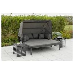 Gartenlounge-Set Merxx "Argos Insel" Sitzmöbel-Sets Gr. B/H/T: 175cm x 148cm x 80cm, Insel mit Dach, grau (grau + grau) 3er Set, aus Aluminium, mit 2 Beistelltischen, inkl. Zierkissen