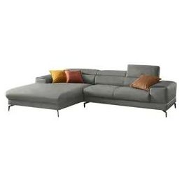 Ecksofa W.Schillig "piedroo" Sofas Gr. B/H/T: 303cm x 70cm x 193cm, Stoff S37, Longchair links, mit Kopfteilverstellung-mit motorischer Sitztiefenverstellung, grau (grau s37) Ecksofa Kopfteilverstellung, wahlweise mit Sitztiefenverstellung, Breite 303cm