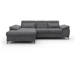 Sit & More Ecksofa SIT&MORE "Cabrio L-Form" Sofas Gr. B/H/T: 295 cm x 87 cm x 180 cm, Struktur weich, Recamiere links, mit Bettfunktion-mit Bettkasten-mit Sitztiefenverstellung-mit Kopfteilverstellung-mit Armteilfunktion-mit 2 Nierenkissen, grau mit Sitztiefen- und Armteilverstellung sowie Federkern, 2 Nierenkissen