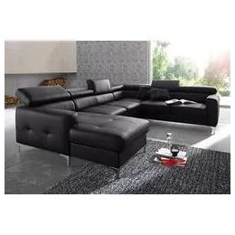 Wohnlandschaft COTTA "Sammy U-Form" Sofas Gr. B/H/T: 304cm x 74cm x 240cm, Luxus-Kunstleder, Recamiere links, Mit Kopfteilverstellung-Mit Bettfunktion und Bettkasten, schwarz mit Kopfteilverstellung, optional Bettfunktion und Bettkasten