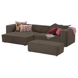 Ecksofa W.Schillig "around-the-block" Sofas Gr. B/H/T: 300 cm x 66 cm x 164 cm, Longlife fabric Flachgewebe T88, Longchair links, braun (brown t88) mit eleganter Biese, Federkern