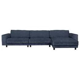 Ecksofa furninova "Samba schön bequem und hochwertig verarbeitet" Sofas Gr. B/H/T: 353 cm x 74 cm x 163 cm, Velours, Recamiere rechts, ohne Bettfunktion, blau (ocean) mit toller Kedernaht, im skandinavischen Design, L-Form