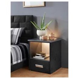 Nachtkonsole Westfalia Schlafkomfort "Brilon" Sideboards Gr. B/H/T: 45 cm x 53 cm x 45 cm, Mit LED-Beleuchtung, 1 St., Microvelours, schwarz (schwarz, schieferoptik anthrazit) wahlweise mit indirekter LED-Beleuchtung