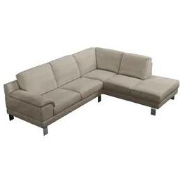 Ecksofa Egoitaliano "Shakira, Design und Sitzkomfort auf hohem Niveau, tolle Details" Sofas Gr. B/H/T: 240cm x 84cm x 212cm, Luxus-Microfaser Lederoptik, Ottomane rechts, grau (opal grau) mit Ottomane, L-Form, elegante Metallfüße