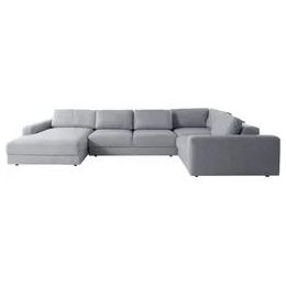 Wohnlandschaft Places of Style "Bloomfield, U-Form" Sofas Gr. B/H/T: 405cm x 84cm x 224cm, Struktur grob, mega-Recamiere links, XXL mit Sitztiefenverstellung, grau (antarctica) mit extra tiefer Sitzfläche, wahlweise Sitztiefenverstellung