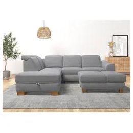 Ecksofa Home Affaire "Dundee L-Form" Sofas Gr. B/H/T: 263cm x 86cm x 219cm, Flachgewebe, Ottomane links, mit Bettfunktion-mit Stauraum-mit Kopfteilverstellung, grau (steel) wahlweise mit Kopfteilverstellung und zusätzlich Bettfunktion