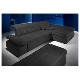 Ecksofa Inosign "L-Form" Sofas Gr. B/H/T: 300cm x 80cm x 122cm, Flachgewebe, Recamiere rechts, ohne Bettfunktion-ohne Armlehnfunktion, grau (graphit) wahlweise mit Armlehn- und Bettfunktion