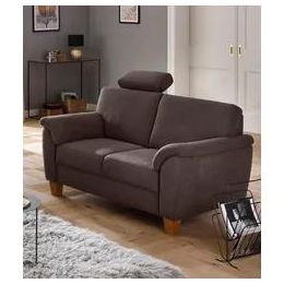 2-Sitzer Home Affaire "Texel" Sofas Gr. B/H/T: 156cm x 87cm x 88cm, Luxus-Microfaser ALTARA NUBUCK, braun (dunkelbraun) mit Federkern und Kontrastnaht, Füße Buche eichefarben