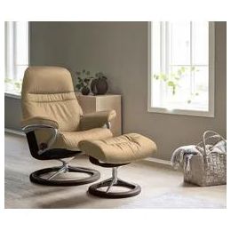 Relaxsessel stressless "Sunrise" Sessel Gr. Leder PALOMA, Relaxfunktion-Drehfunktion-PlusTMSystem-Gleitsystem-BalanceAdaptTM, B/H/T: 79cm x 103cm x 73cm, beige (sand paloma) mit Signature Base, Größe S, Gestell Braun