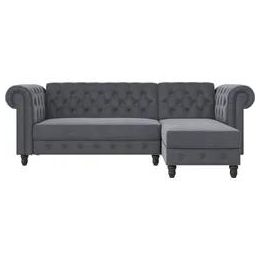 Ecksofa DOREL HOME "Felix, L-Form, 241 cm (Liegefl.108x195 cm), Recamiere tauschbar" Sofas Gr. B/H/T: 241cm x 83cm x 154cm, Veloursstoff, Recamiere beidseitig montierbar, grau (anthrazit) verstellb. Rückenlehne, Bett-Funktion, Velours, Kunstleder, Vintage