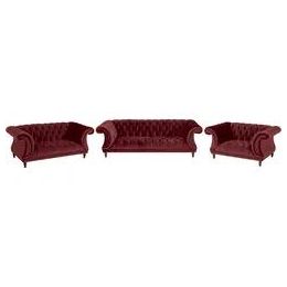 Chesterfield-Sofa Max Winzer "Isabelle" Sofas Gr. B/H/T: 253cm x 80cm x 100cm, Samtvelours 20442, rot (ziegel) Knopfheftung & gedrechselten Füßen in Buche Nussbaum, Breite 260 cm