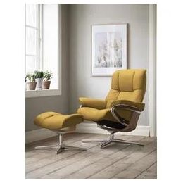 Relaxsessel stressless "Mayfair" Sessel Gr. ROHLEDER Stoff Q2 FARON, Cross Base Eiche, Relaxfunktion-Drehfunktion-PlusTMSystem-Gleitsystem-BalanceAdaptTM, B/H/T: 79cm x 102cm x 73cm, gelb (yellow q2 faron) mit Hocker, Cross Base, Größe S, M & L, Holzakzent Eiche