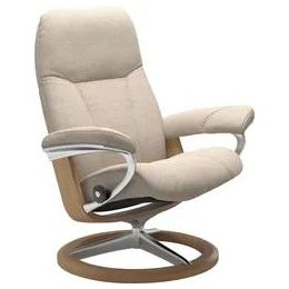 Relaxsessel stressless "Consul" Sessel Gr. ROHLEDER Stoff Q2 FARON, Signature Base Eiche, BalanceAdaptTM-PlusTMSystem-Gleitsystem-Relaxfunktion-Drehfunktion-Kopfstützenverstellung-Rückteilverstellung, B/H/T: 78cm x 97cm x 70cm, beige (light q2 faron) mit Signature Base, Größe S, Gestell Eiche