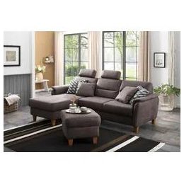 Ecksofa Home Affaire "Palmera L-Form", grau (anthrazit), B:244cm H:89cm T:163cm, 100% Polyester, Struktur (100% Polyester), Luxus-Microfaser in Lederoptik (100% Polyester), Sofas, Federkern, wahlweise mit Bettfunktion und mit/ohne Bettkasten