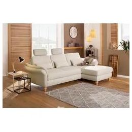 Ecksofa Home Affaire "Palace L-Form" Sofas Gr. B/H/T: 266cm x 89cm x 164cm, Struktur, Recamiere rechts, ohne Bettfunktion-ohne Bettkasten, beige (natur) incl. Sitztiefenverstellung, wahlweise mit Bettfunktion und Stauraum