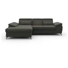 Sit & More Ecksofa SIT&MORE "Cabrio L-Form" Sofas Gr. B/H/T: 295 cm x 87 cm x 180 cm, Struktur fein, Recamiere links, mit Bettfunktion-mit Bettkasten-mit Sitztiefenverstellung-mit Kopfteilverstellung-mit Armteilfunktion-mit 2 Nierenkissen, grau (anthrazit) mit Sitztiefen- und Armteilverstellung sowie Federkern, 2 Nierenkissen