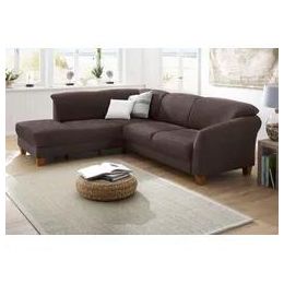 Ecksofa Home Affaire "Gotland L-Form" Sofas Gr. B/H/T: 257cm x 84cm x 212cm, Luxus-Microfaser ALTARA NUBUCK, Ottomane links, ohne Sitztiefenverstellung, braun (dunkelbraun) wahlweise mit Sitztiefenverstellung + Bettkasten