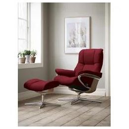 Relaxsessel stressless "Mayfair" Sessel Gr. ROHLEDER Stoff Q2 FARON, Cross Base Eiche, Relaxfunktion-Drehfunktion-PlusTMSystem-Gleitsystem-BalanceAdaptTM, B/H/T: 79cm x 102cm x 73cm, rot (red q2 faron) mit Hocker, Cross Base, Größe S, M & L, Holzakzent Eiche