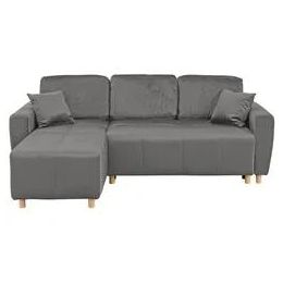 Ecksofa Home Affaire "Scania L-Form" Sofas Gr. B/H/T: 220 cm x 86 cm x 160 cm, Samtoptik, Recamiere links, ohne Bettfunktion-ohne Bettkasten, grau (hellgrau) wahlweise mit Bettfunktion und Bettkasten