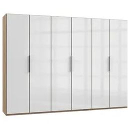 Kleiderschrank wimex "Level by fresh to go", braun (plankeneichefarben, weißglas), B:300cm H:216cm T:58cm, Schränke, Drehtürenschrank Kleiderschrank, Türen vollflächig mit farbigem Glas