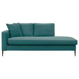 Recamiere LEONIQUE "Cozy" Sofas Gr. B/H/T: 195cm x 80cm x 97cm, Strukturstoff, Armlehne links, blau (petrol) Chaiselongue Sofas mit losen Kissen und Metallbeinen, Armlehne links oder rechts wählbar