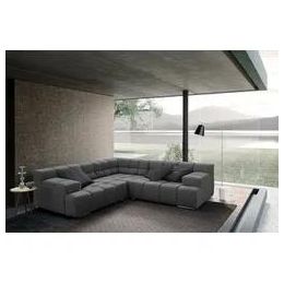 Ecksofa DESIGNWERK "Temple, aufwendige Verarbeitung, tolle Designsprache" Sofas Gr. B/T: 257cm x 257cm, Flachgewebe, gleichschenklig, grau (dark grey) mit Sitztiefenverstellung für mehr Sitzkomfort,gleichschenklig