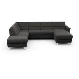 Sit & More Wohnlandschaft SIT&MORE "Palmera U-Form" Sofas Gr. B/H/T: 308 cm x 89 cm x 212 cm, Struktur, Ottomane links, ohne Bettfunktion, grau (dunkelgrau) wahlweise mit Bettfunktion und Stauraum