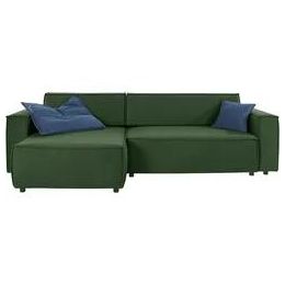 Ecksofa Inosign "Marva L-Form" Sofas Gr. B/H/T: 282cm x 90cm x 153cm, Samtvelours, Recamiere beidseitig montierbar, mit Bettfunktion-mit Bettkasten, grün (flaschengrün/schwarz) incl. Bettfunktion und Bettkasten, Federkern