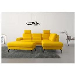 Sit & More Ecksofa SIT & MORE "Cinturo L-Form" Sofas Gr. B/H/T: 260cm x 91cm x 226cm, Soft clean, Ottomane rechts, inklusive Sitztiefenverstellung-inklusive Federkern, gelb (mustard) inklusive Sitztiefenverstellung und Federkern, Sitzhöhe 48 cm