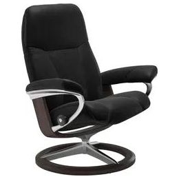 Relaxsessel stressless "Consul" Sessel Gr. Leder BATICK, Signature Base Wenge, BalanceAdaptTM-PlusTMSystem-Gleitsystem-Relaxfunktion-Drehfunktion-Kopfstützenverstellung-Rückteilverstellung, B/H/T: 78cm x 97cm x 70cm, schwarz (black batick) mit Signature Base, Größe S, Gestell Wenge