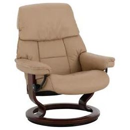 Relaxsessel stressless "Ruby", beige (sand paloma), B:79cm H:98cm T:76cm, Leder BATICK: BATICK ist ein leicht korrigiertes, durchgefärbtes und genarbtes Möbelleder, bei dem die meisten Unebenheiten und Spuren in der Regel entfernt wurden., Leder PALOMA: PALOMA ist ein durchgefärbtes Semianilin-Möbelleder mit natürlicher Narbung., Sessel, mit Classic Base, Größe M, Gestell Eiche, Wenge, Braun & Sch