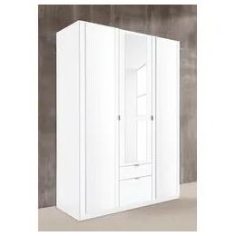 Kleiderschrank Priess, weiß, B:140cm H:193cm T:54cm, Holzwerkstoff, Schränke, Drehtürenschrank Kleiderschrank, mit gerundeten Elementen auf den Außentüren