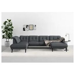 Sit & More Wohnlandschaft SIT & MORE "Scandia U-Form" Sofas Gr. B/H/T: 335cm x 82cm x 214cm, Struktur weich, Ottomane links, Mit Kopfteilverstellung-Mit Armteilfunktion-Mit schwarzen matten Metallfüßen, grau (dunkelgrau) Wahlweise mit Kopfteilverstellung und Armteilfunktion