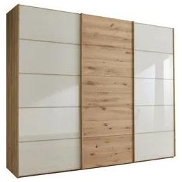 Schwebetürenschrank Wiemann "Cardiff" Schränke Gr. B/H/T: 295,2 cm x 236 cm x 67 cm, Außenpartien Glas champagner, 3 St., braun (bianco, eiche, nachbildung) mit massiven Holztüren und Spiegel