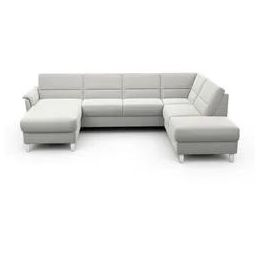 Sit & More Wohnlandschaft SIT & MORE "Palmera U-Form" Sofas Gr. B/H/T: 312 cm x 89 cm x 212 cm, Struktur, Ottomane rechts, mit Bettfunktion, silberfarben (silber) wahlweise mit Bettfunktion und Stauraum