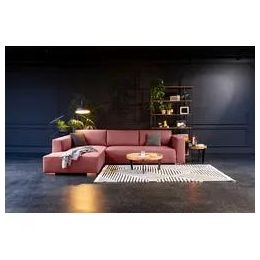 Ecksofa Tom Tailor HOME "HEAVEN STYLE XL" Sofas Gr. B/H/T: 302cm x 85cm x 221cm, Struktur grob TCU, Recamiere links, ohne Bettfunktion-ohne Bettkasten-Metallfuß, rot (rich coral tcu 17) aus der COLORS COLLECTION, wahlweise mit Bettfunktion & Bettkasten