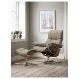 Relaxsessel stressless "Mayfair" Sessel Gr. ROHLEDER Stoff Q2 FARON, Cross Base Eiche, Relaxfunktion-Drehfunktion-PlusTMSystem-Gleitsystem-BalanceAdaptTM, B/H/T: 79cm x 102cm x 73cm, beige (beige q2 faron) mit Hocker, Cross Base, Größe S, M & L, Holzakzent Eiche