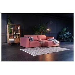 Ecksofa Tom Tailor HOME "HEAVEN STYLE S" Sofas Gr. B/H/T: 242cm x 85cm x 162cm, Struktur grob TCU, Recamiere rechts, mit Bettfunktion-mit Bettkasten-Kunststofffuß, rot (rich coral tcu 17) aus der COLORS COLLECTION, wahlweise mit Bettfunktion & Bettkasten