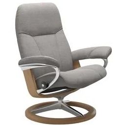 Relaxsessel stressless "Consul" Sessel Gr. Struktur fein JASMINE, Signature Base Eiche, BalanceAdaptTM-PlusTMSystem-Gleitsystem-Relaxfunktion-Drehfunktion-Kopfstützenverstellung-Rückteilverstellung, B/H/T: 78cm x 97cm x 70cm, grau (grey jasmine) mit Signature Base, Größe S, Gestell Eiche