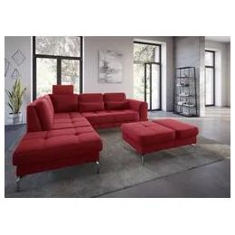 Sit & More Ecksofa SIT & MORE "Bendigo L-Form" Sofas Gr. B/H/T: 258cm x 87cm x 226cm, Samtoptik, Ottomane links, mit satiniertem Nickelfuß, rot inklusive Sitztiefenverstellung, Bodenfreiheit 15 cm, in 2 Fußfarben