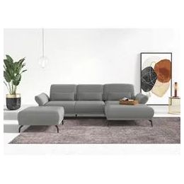 Ecksofa Inosign "Coco L-Form" Sofas Gr. B/H/T: 284 cm x 88 cm x 196 cm, Breitcord, mega-Recamiere rechts, ohne Sitztiefenverstellung-ohne Armteilverstellung-ohne Kopfteilverstellung-ohne Federkern, silberfarben (silber) Sitztiefen-, Arm- und Kopfteilverstellung, Cord-Bezug, Fußhöhe 15 cm