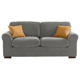 2-Sitzer Home Affaire "Broughton" Sofas Gr. B/H/T: 203 cm x 92 cm x 94 cm, Samtoptik, grau weicher Sitzkomfort, incl. 2 Zierkissen, Keder