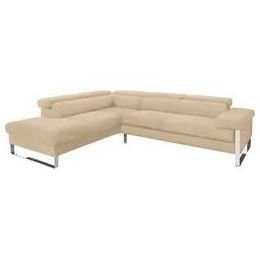 Ecksofa W.Schillig "finn" Sofas Gr. B/H/T: 281cm x 71cm x 230cm, Stoff S37, Ottomane links, ohne Kopfteilverstellung-ohne Sitztiefenverstellung, beige (sahara s37) German Design Award 2016, Fußgestell Chrom glänzend, Breite 281 cm