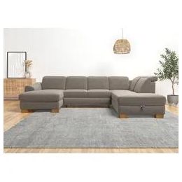 Wohnlandschaft Home Affaire "Dundee U-Form" Sofas Gr. B/H/T: 338 cm x 86 cm x 219 cm, Flachgewebe, Ottomane rechts, mit Bettfunktion-mit Stauraum-mit Kopfteilverstellung, grau (taupe) wahlweise mit Kopfteilverstellung und zusätzlich Bettfunktion