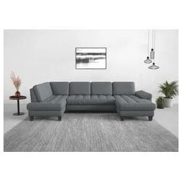 Sit & More Wohnlandschaft SIT & MORE "Westham U-Form" Sofas Gr. B/H/T: 338cm x 88cm x 172cm, Material, Ottomane links, mit Federkern-mit Bettfunktion-mit Armteilverstellung-mit Sitztiefenverstellung-mit Bettkasten, grau wahlweise mit Bettfunktion, Bettkasten, Sitztiefenverstellung