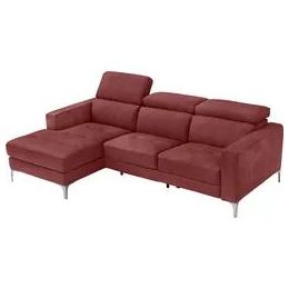 Ecksofa Egoitaliano "Matt, erstklassiger Sitzkomfort, aufwendige Detailverarbeitung, L-Form" Sofas Gr. B/H: 247cm x 100cm, Luxus-Microfaser Lederoptik, Recamiere links, rot (marsala) mit verstellbaren Kopfteilen zum Relaxen