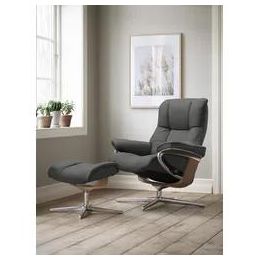 Relaxsessel stressless "Mayfair" Sessel Gr. ROHLEDER Stoff Q2 FARON, Cross Base Eiche, Relaxfunktion-Drehfunktion-PlusTMSystem-Gleitsystem-BalanceAdaptTM, B/H/T: 83cm x 102cm x 74cm, grau (dark grey q2 faron) mit Hocker, Cross Base, Größe S, M & L, Holzakzent Eiche